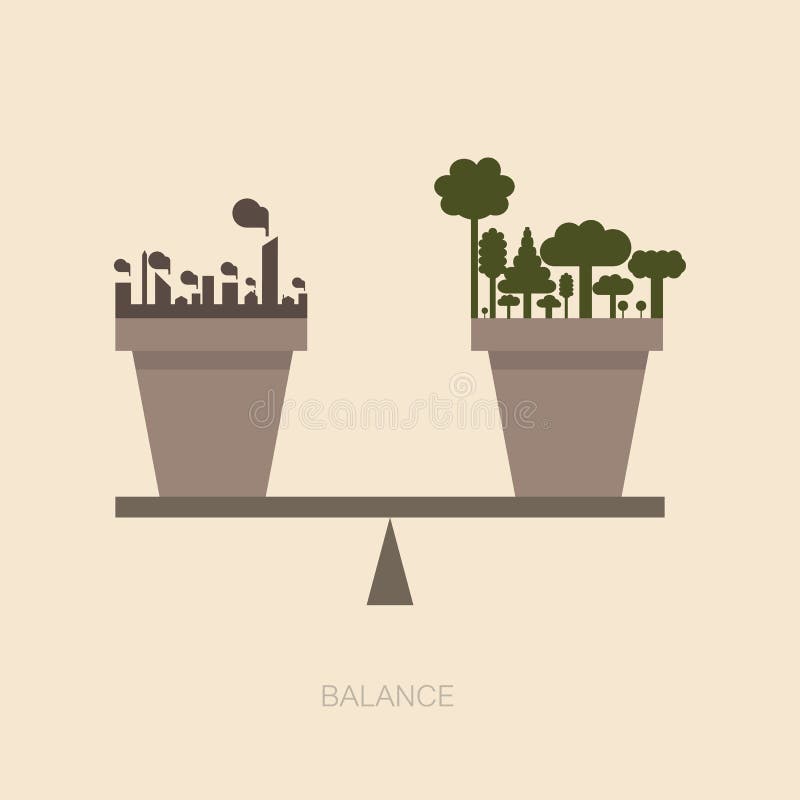 Balance Scale between Nature and Human Constructio Stock Vector ...
