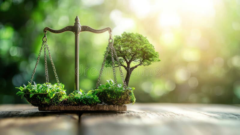 Balance Scale with One Side Showing Nature and Other Representing ...