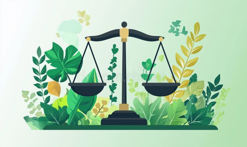 Balance Scale Surrounded by Lush Greenery Representing Nature and ...