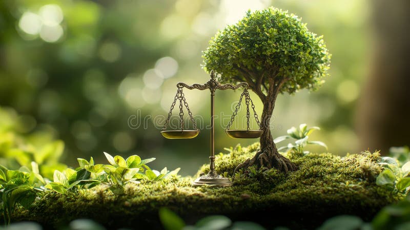 The Balance Scale and the Tree on the Grassy Surface Represent ...