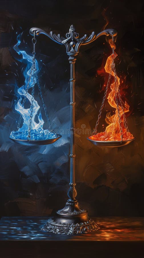Balance Scales with Fire and Ice Elements, Concept of Duality Stock ...