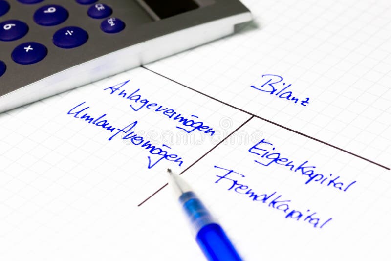 Balance Sheet - Handwrited on White Paper in German Letters Stock Image ...