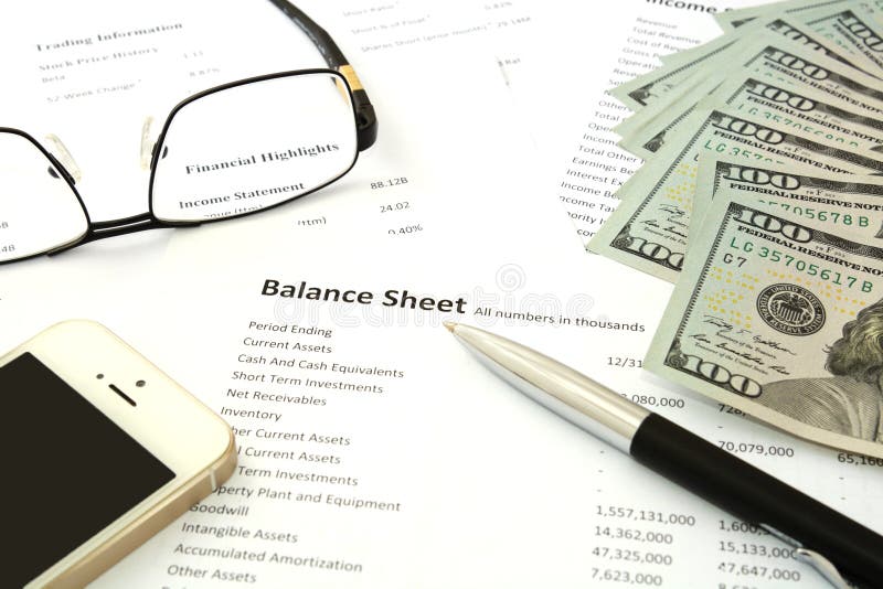 Balance sheet money stock image. Image of glasses, detail - 79309301