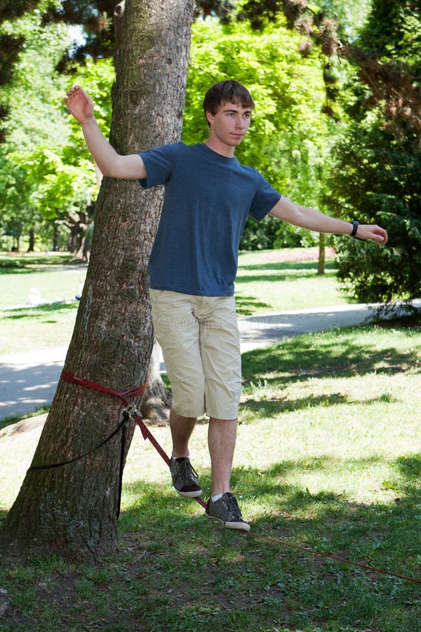Balance on Slackline stock photo. Image of belt, balance - 19704744