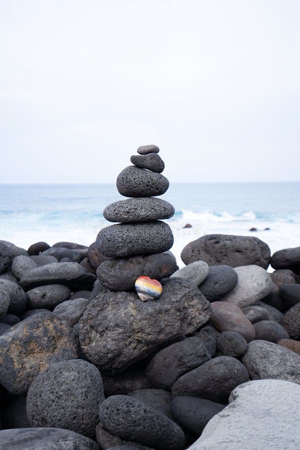 Balance Stone Tower on Sea Shore Stock Photo - Image of relaxation ...