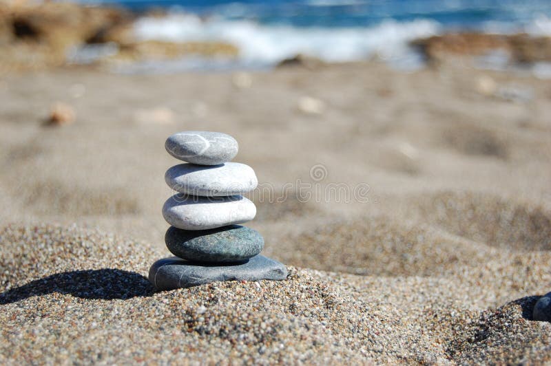 Balance of Stones on the Beach, Sunny Day Stock Photo - Image of ...
