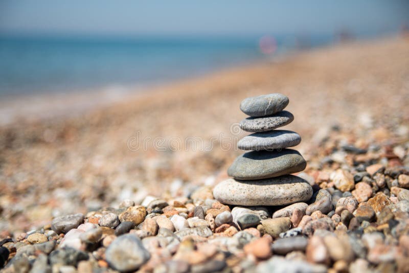 Balance of Stones on the Beach, Sunny Day Stock Photo - Image of scene ...