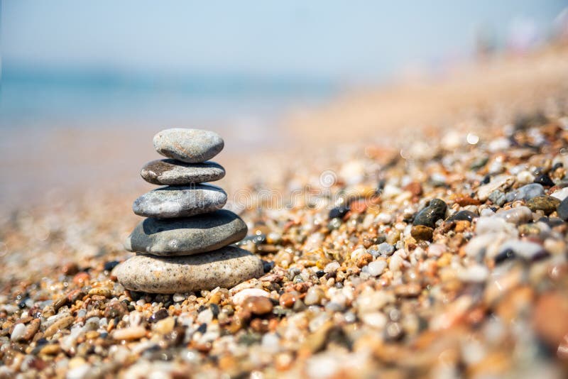 Balance of Stones on the Beach, Sunny Day Stock Photo - Image of beach ...