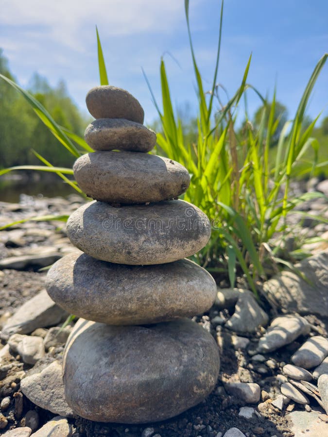 Balance Stones on the River with Plant in the Spring Zen Spa Vertical ...