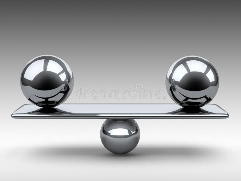 Balance between Two Large Metallic Spheres. Stock Illustration ...
