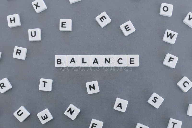 Balance Word Made Of Square Letter Word On Grey Background Stock Image ...