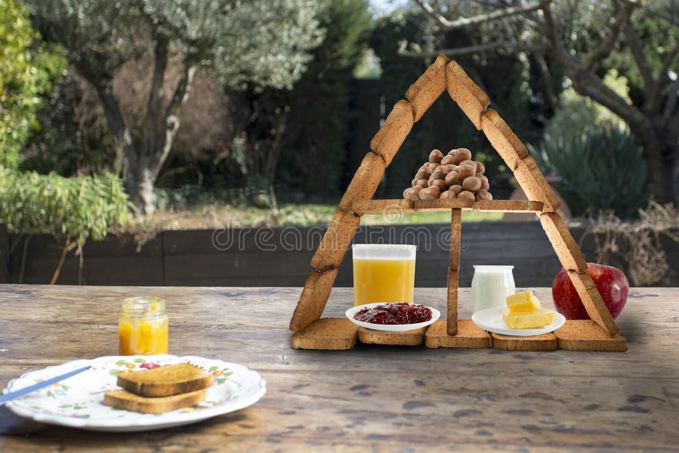 Balanced Breakfast with a Pyramid of Rusks Stock Photo - Image of table ...