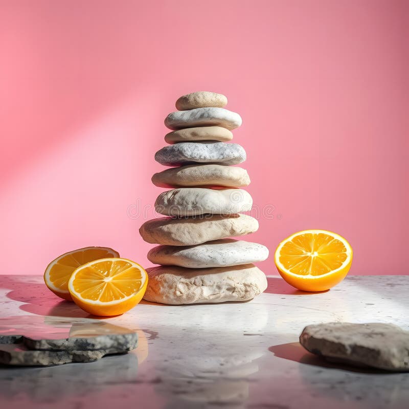 Balanced Citrus and Stone Abstract: Luxurious Lighting and Textures ...