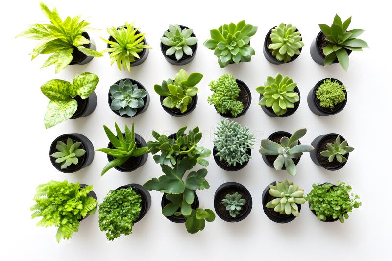 Balanced Composition of Unique Potted Plants Stock Illustration ...