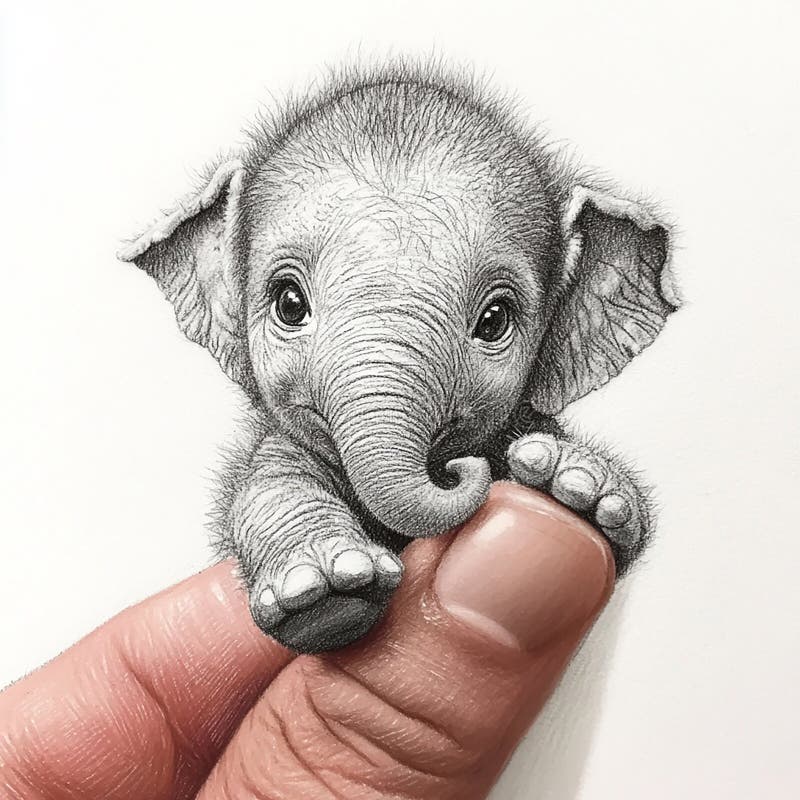 Little Cute Elephant Sitting on the Human Finger, Sketch, Drawing Stock ...