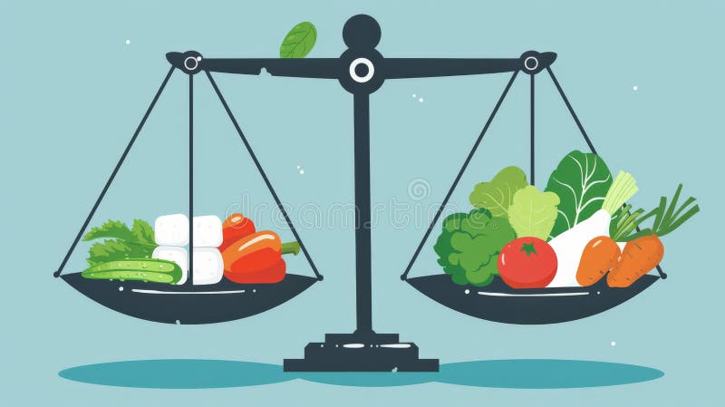Balanced Diet Concept, Scale Balancing Vegetables and Sugar, Dietary ...