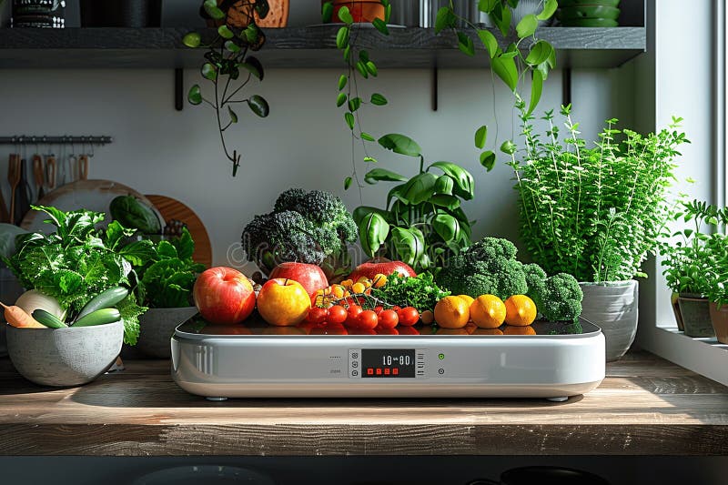 Balanced Diet on Digital Kitchen Scale Stock Illustration ...