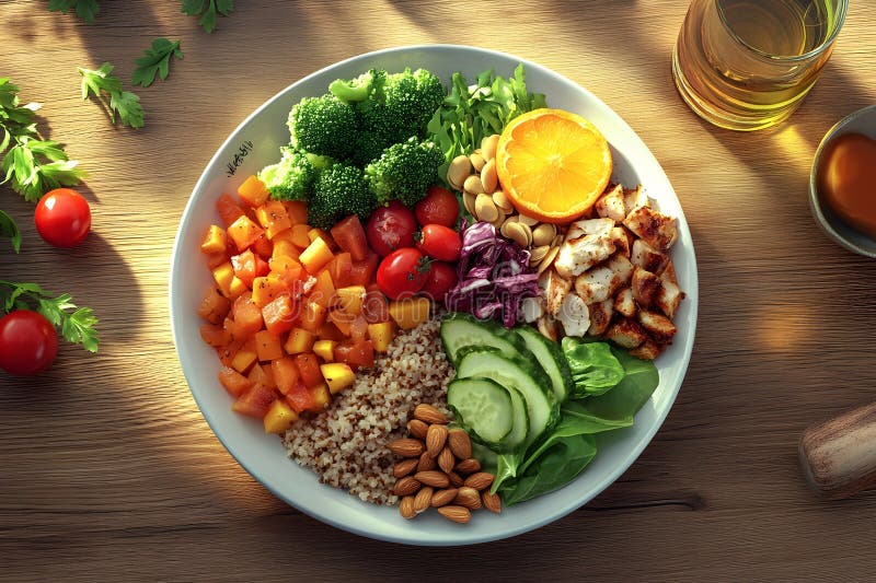 Balanced Eating Plate with Protein, Grains, and Vegetables Stock ...