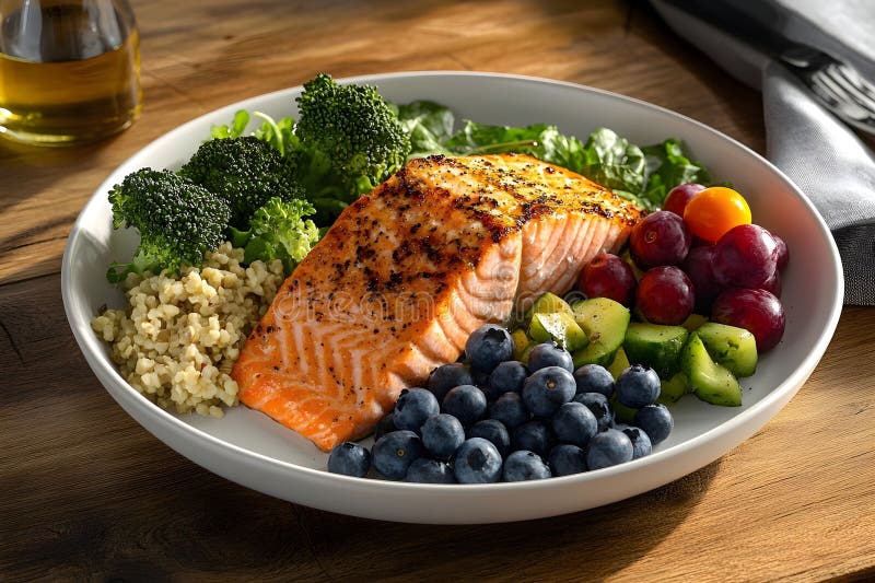 Balanced Eating Plate with Protein, Grains, and Vegetables Stock ...