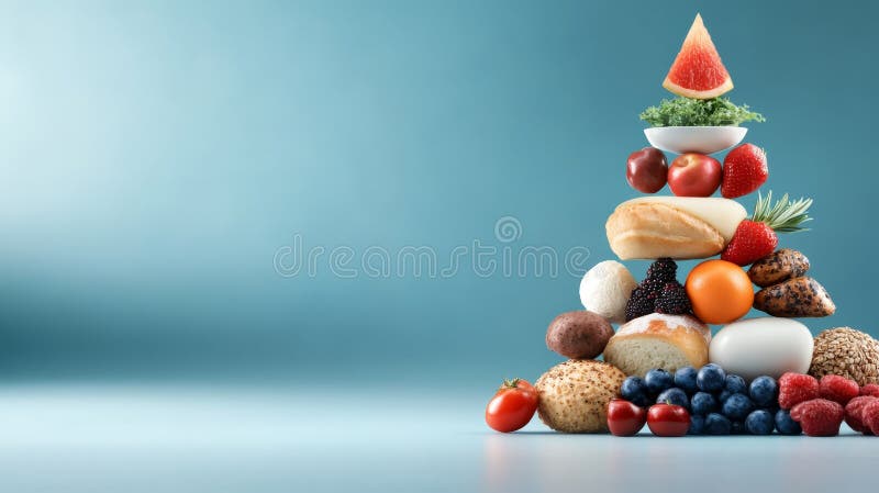Balanced Food Pyramid with Fruits and Bread Stock Illustration ...