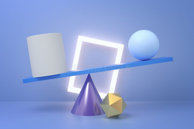 Balanced Geometric Shapes with Neon Light Stock Photo - Image of ...