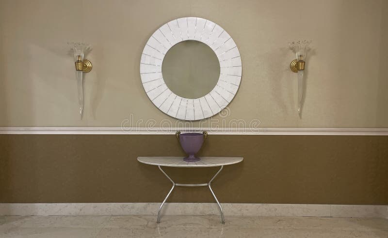 Balanced Hotel Interior of Public Space with Mirror and Symmetrical Table Stock Photo - Image of ...