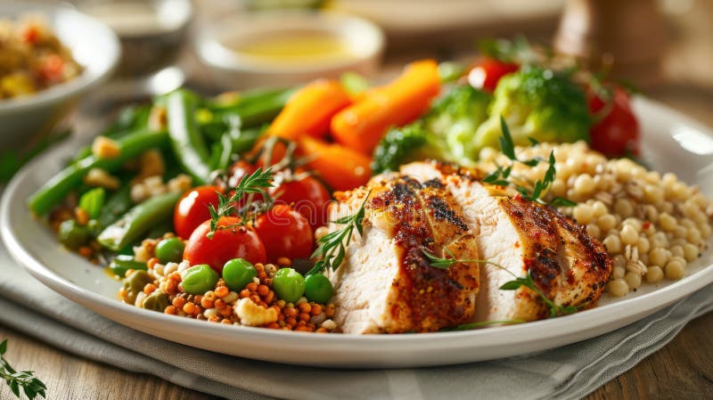 A Balanced Meal Plated with Lean Proteins, Whole Grain Stock Illustration - Illustration of ...