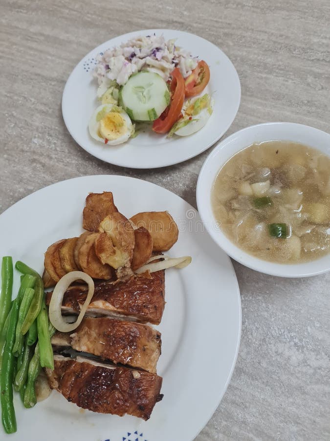 Balanced meal on 3 plates stock photo. Image of meal - 245660868