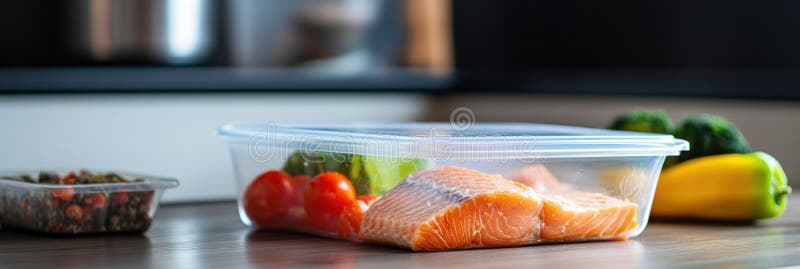 Balanced Meal Prep Session in a Minimalistic Kitchen Setting with Fresh ...