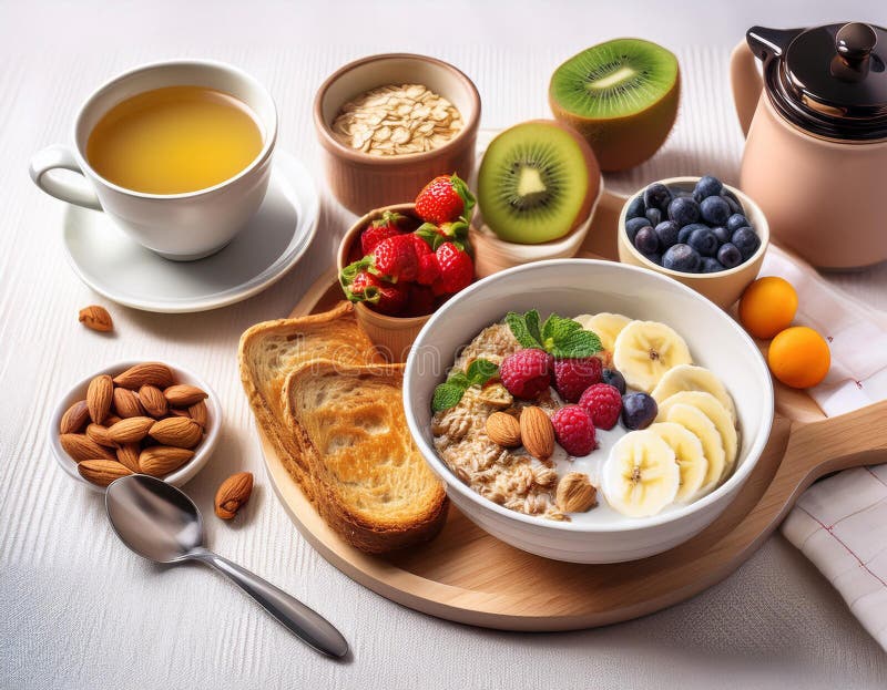 Balanced and Nutritious Healthy Breakfast Spread Stock Illustration ...