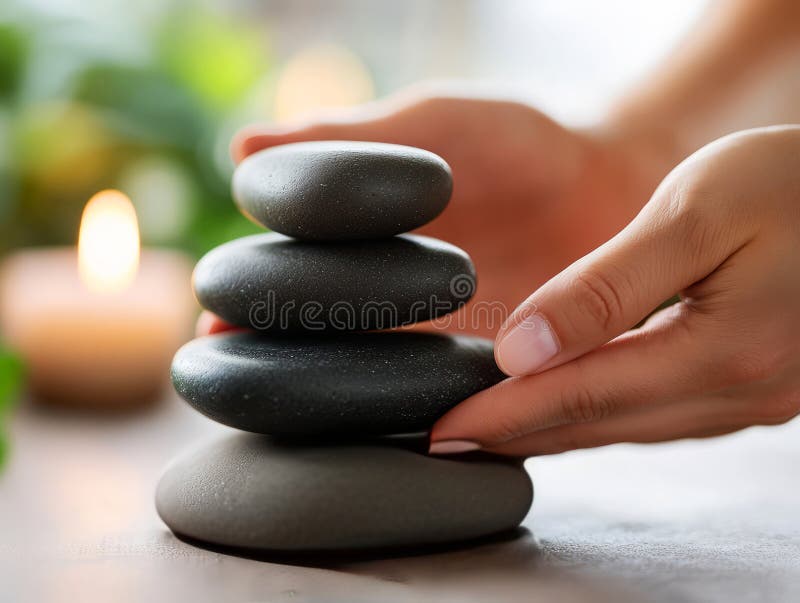 Balanced Pebble Stack with Gentle Hand in Serenity and Calm Spa ...