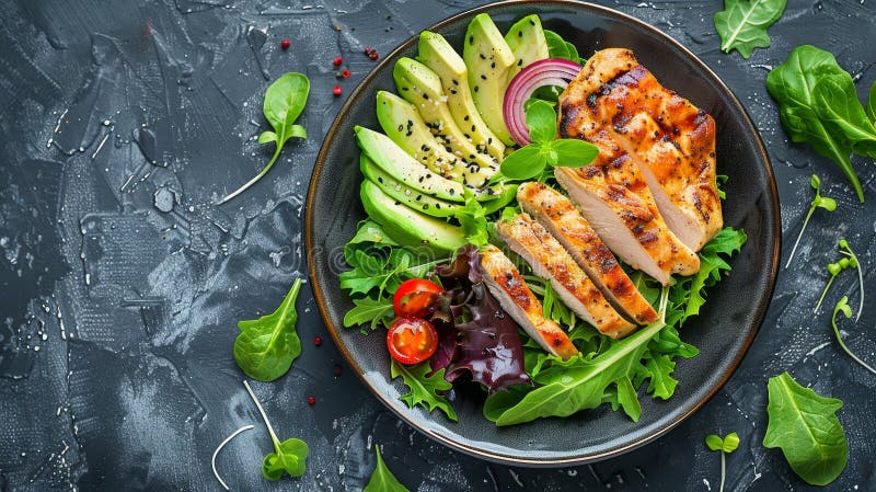 Balanced Plate Fresh Salad, Lean Proteins, Low Carb Selection, Grilled ...