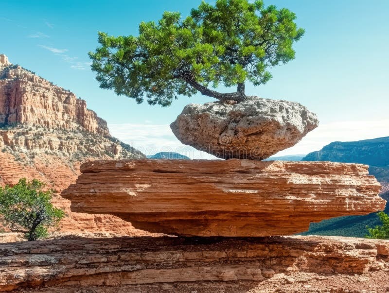 Balanced Rock Formation with a Tree on Top Stock Illustration ...