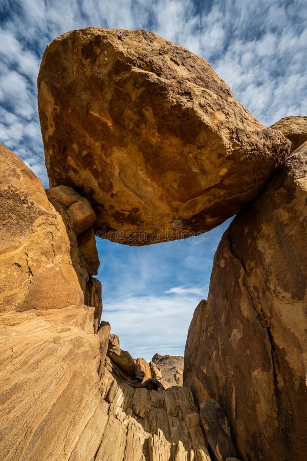 Balanced Rock Precariously Perched Over Narrow Tunnel Stock Image ...