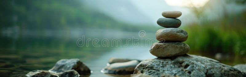 Balanced Rock Stack Gently Resting on Lake Surface Stock Illustration ...