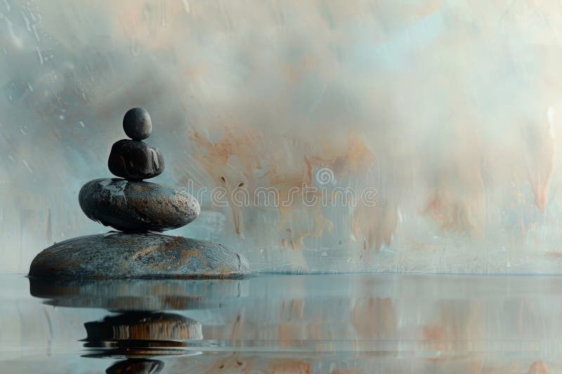 Balanced Rock Stack with Mirrored Water Reflection Stock Photo - Image ...