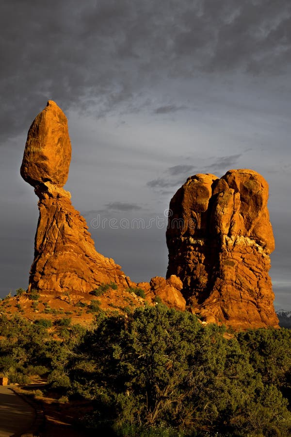 Balanced Rock at Sunset at Arches National Park Moab Utah. Stock Image ...
