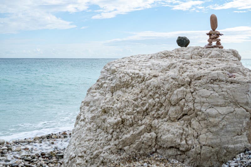 Balanced Rocks Artworks on the Beach Stock Image - Image of meditation ...