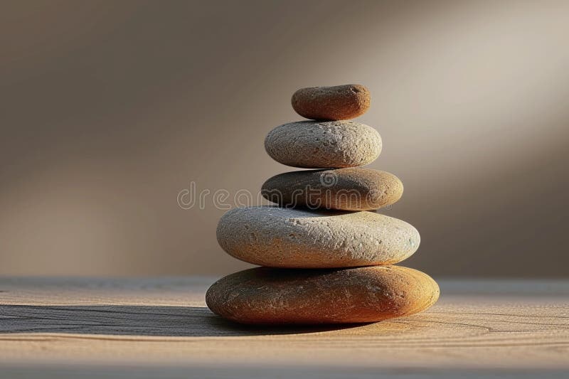 Balanced Rocks Form an Artful Stack Atop a Wooden Table Stock ...