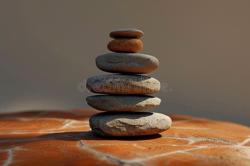 Balanced Rocks Form an Artful Stack Atop a Wooden Table Stock ...