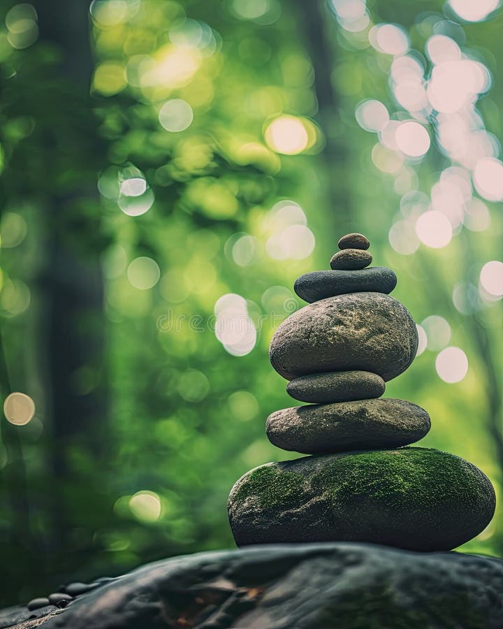 Balanced Rocks Resting on Forest Rock Stock Illustration - Illustration ...