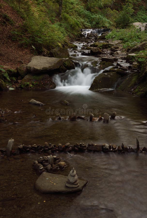 Balanced Rocks in Runing River in the Forest Stock Photo - Image of ...