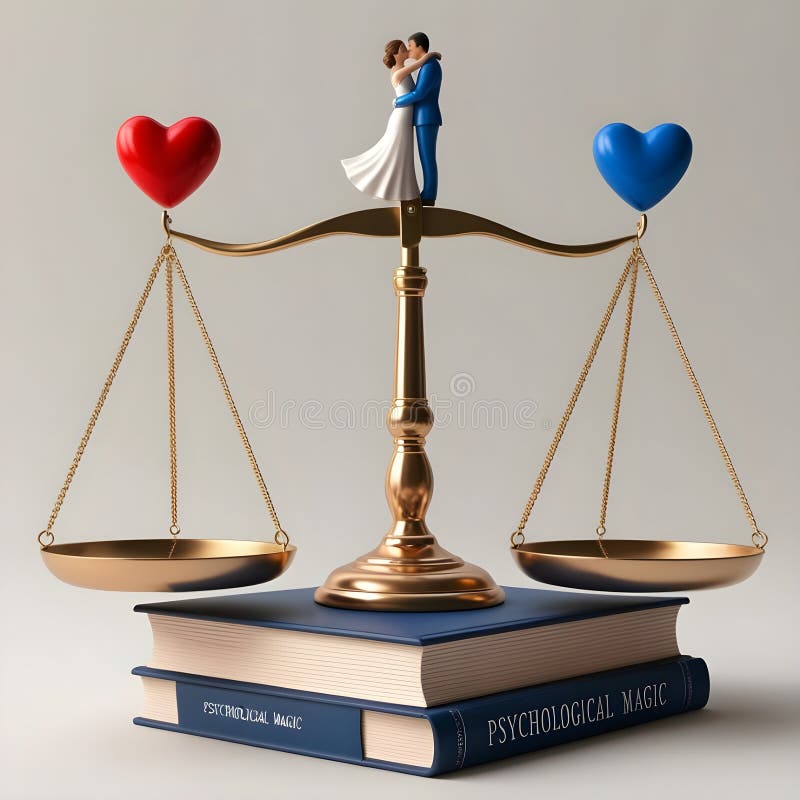 A Balanced Scale at the Centre with a Red Heart on One End and a Blue ...