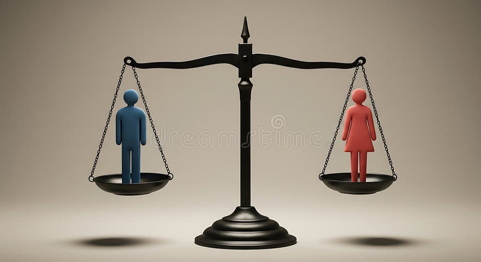 A Balanced Scale Features Two Simplistic, Gender-symbolized Figures: a ...