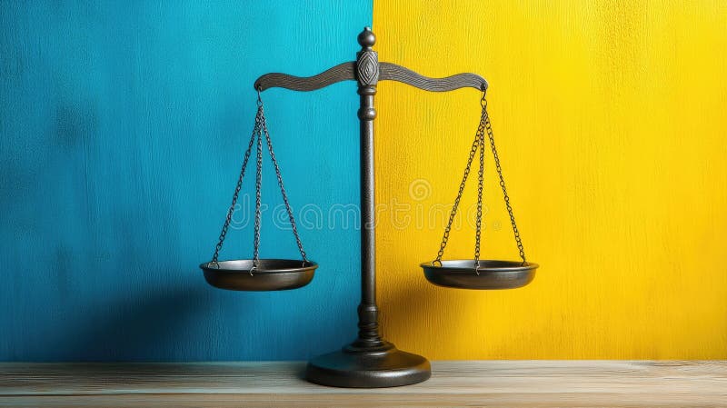 Balanced Scale on a Vibrant Blue and Yellow Background, Representing ...