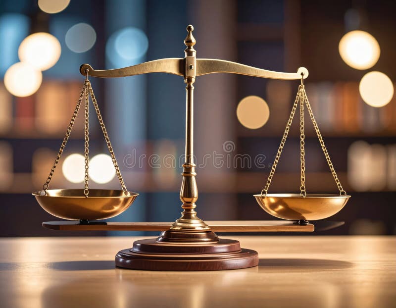 Balanced Scales of Justice with Blurred Library Background and Warm ...