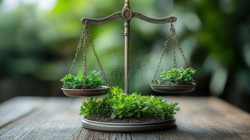 Balanced Scales with Small Plants in Each Pan, Symbolizing ...