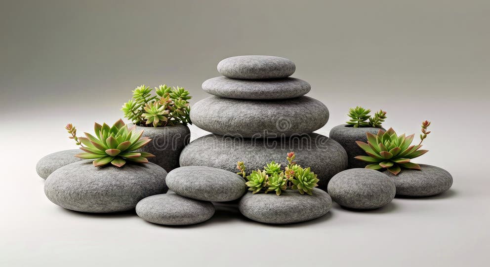 Balanced Spa Decor Featuring Polished River Rocks Complementing Small ...