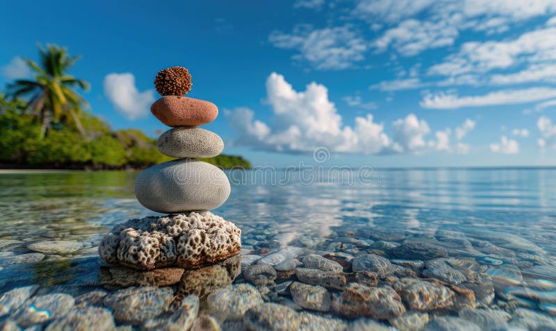 Balanced Stack of Coral Stones in a Tropical Lagoon Stock Photo - Image ...