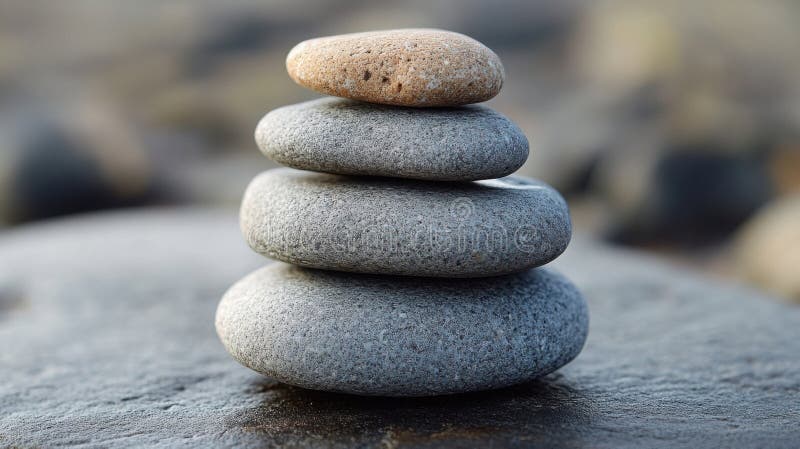 Balanced Stack of Gray and Beige Stones on Dark Surface AI-generated ...